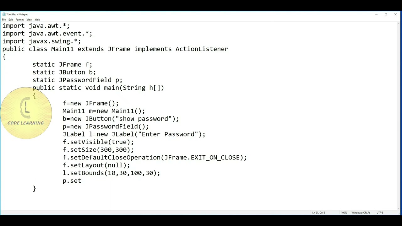 Java | Swing class 'JPasswordField - show password' | CodeLearning