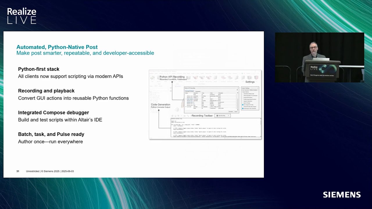 Programmable post-processing: generate Python code from GUI actions