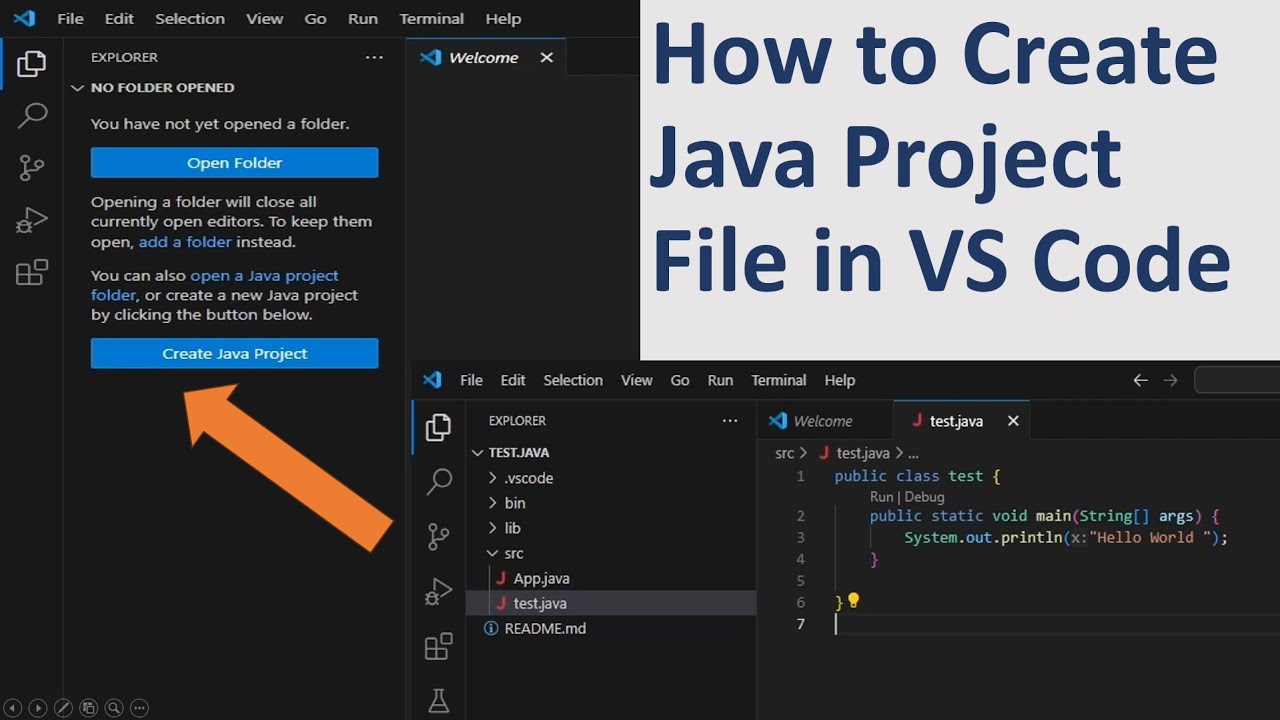 Create New Java Project File in VS Code | Print Hello World | For Beginner