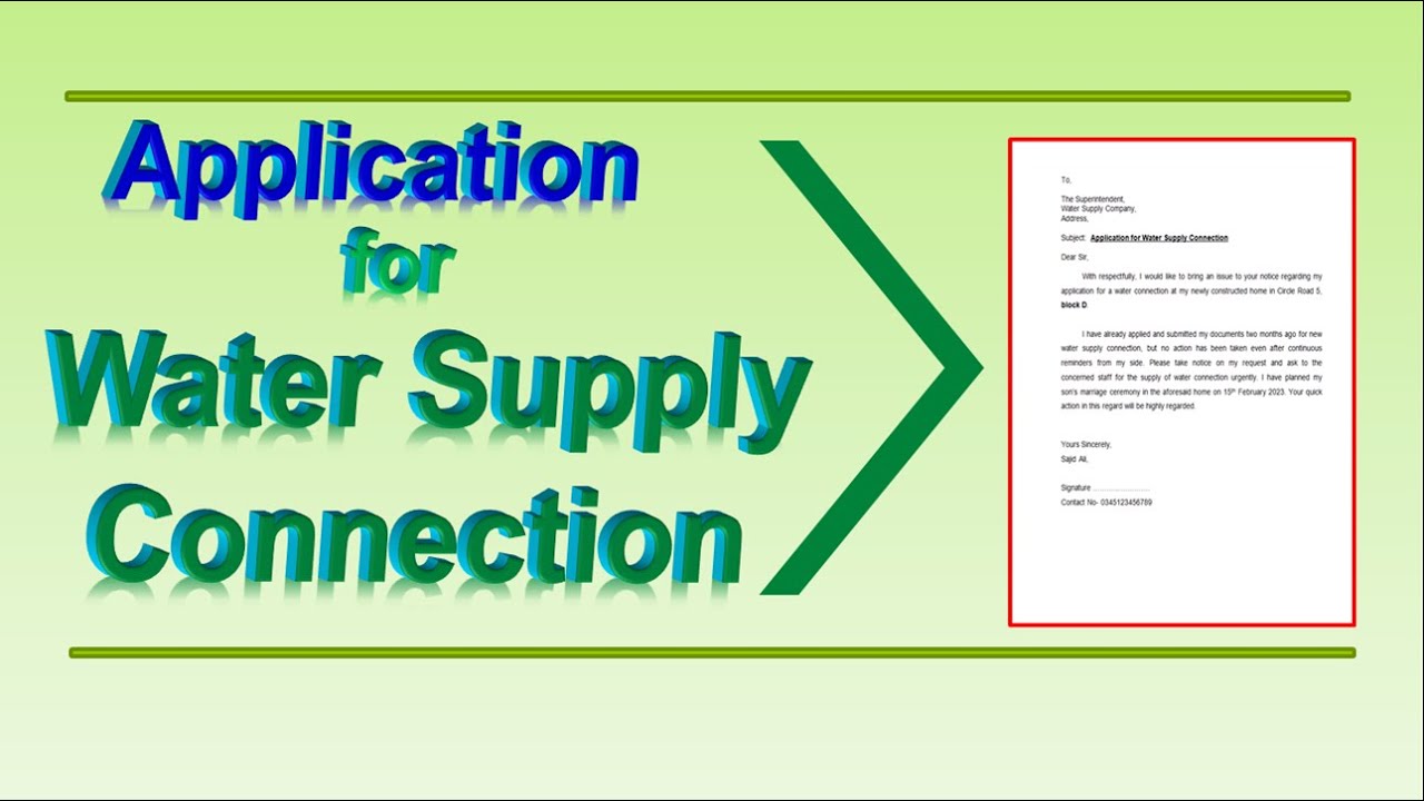 How to write an application for new water supply connection | Letter for water supply connection