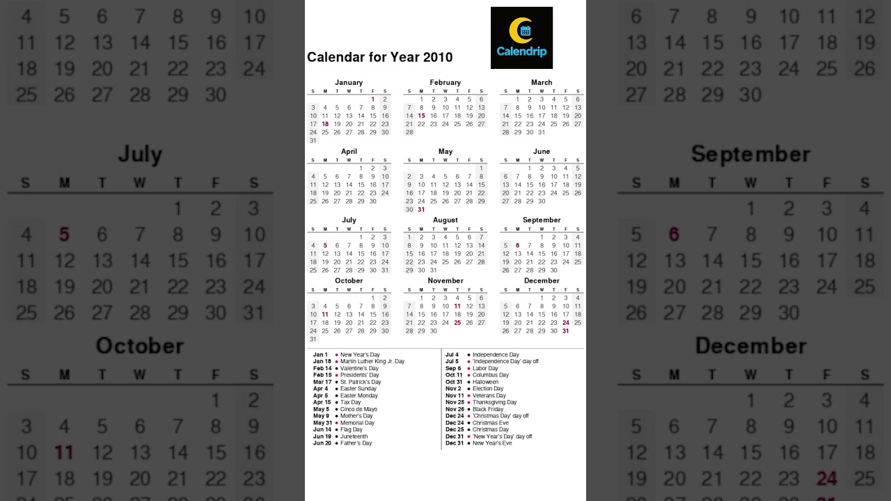 Calendar 2010 #monthsoftheyear #2010