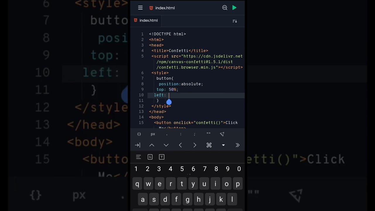 How to make Confetti in 2 line of Html || Coding Status for whatsapp💖 || Programming Status #shorts