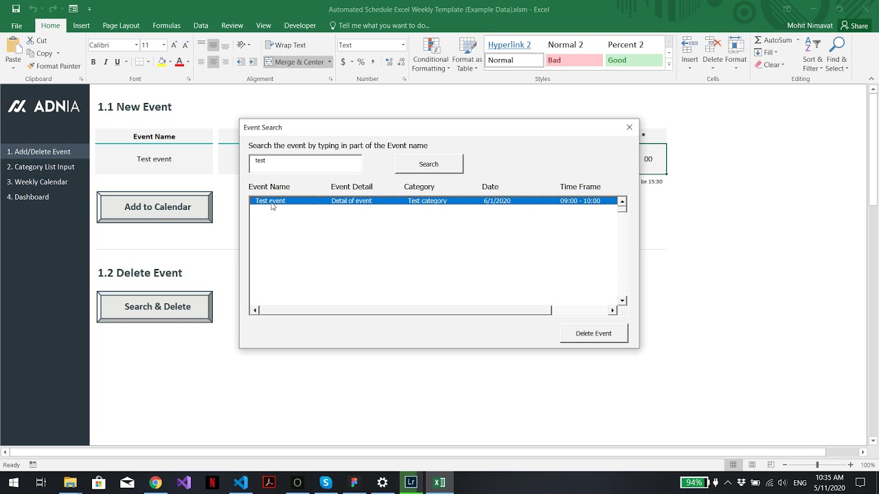 Automated Weekly Schedule Excel Template