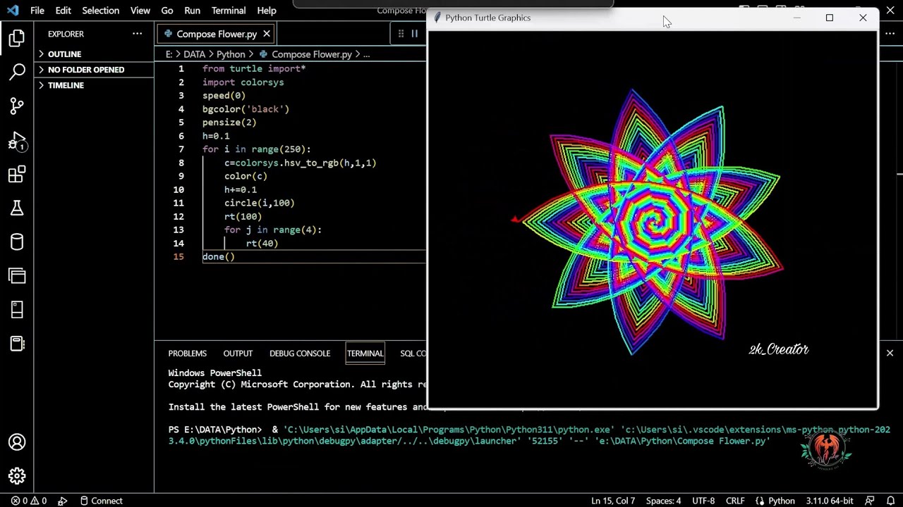 Python turtle animation Colorful Hexagon 🎡 Using python turtle animation #python #animation #shorts