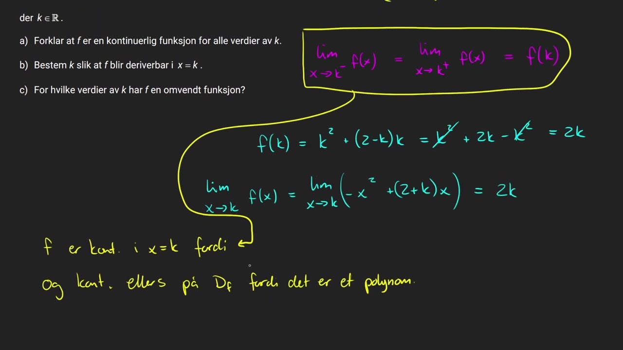 2.2b - Gjøre delt funksjon deriverbar i bruddpunkt | UDL.no