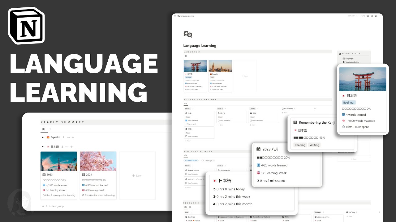 Notion Language Learning Dashboard | Template Tour & Guide