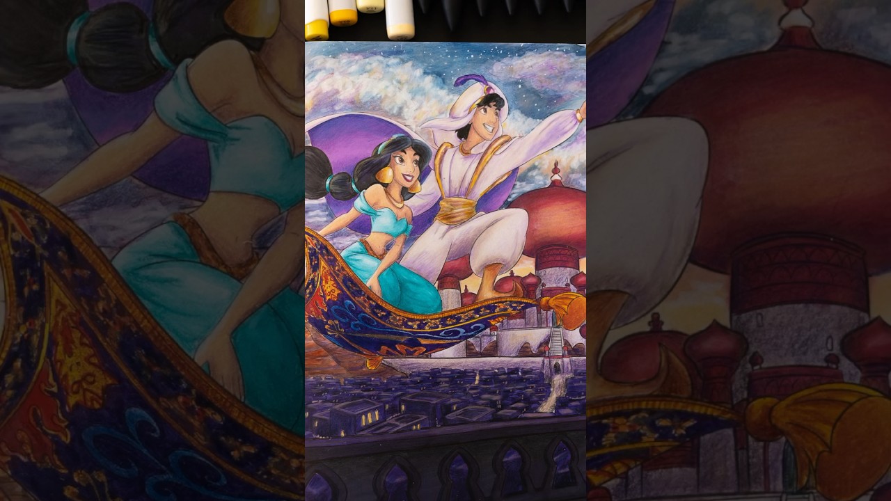 Artist vs COLORING BOOK! Aladdin & Jasmine (colored pencils + markers) #coloringbook