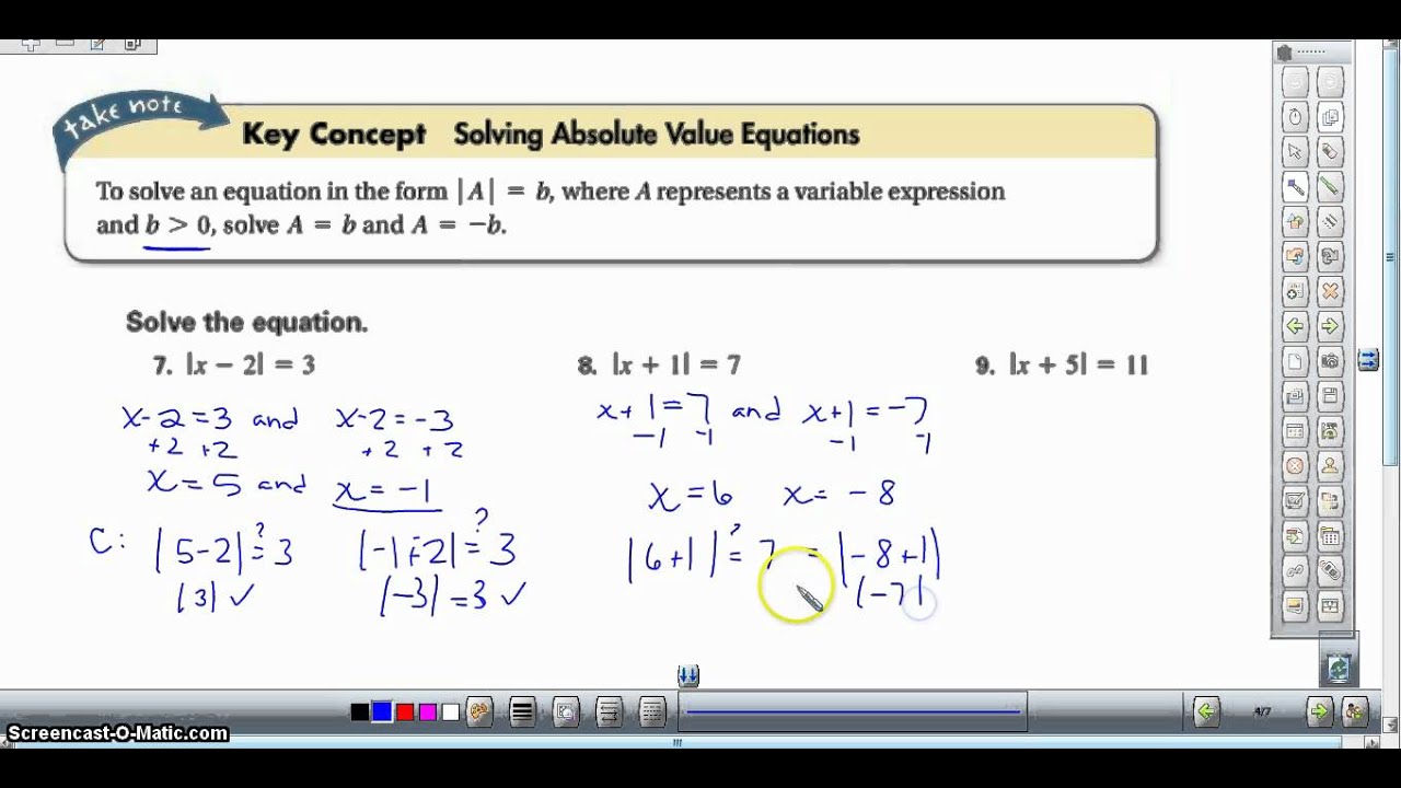 3 7 solve absolute value equations