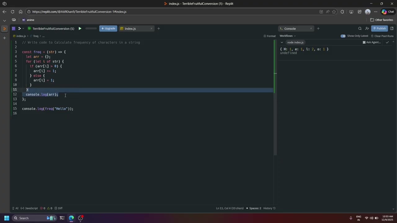 JavaScript Interview Question: Frequency of Characters in a String