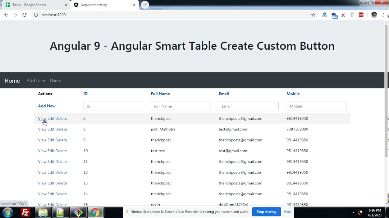 Angular Smart Table Add Custom Button