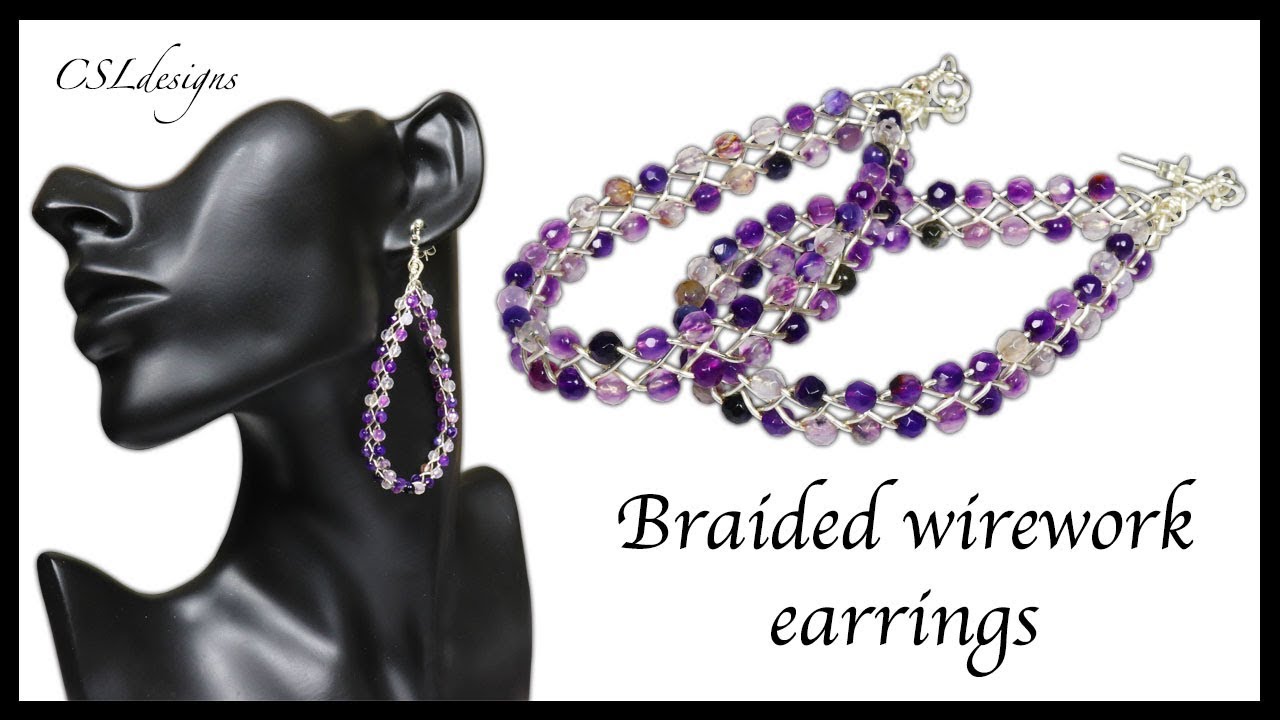 Beaded 4 strand braid wirework earrings
