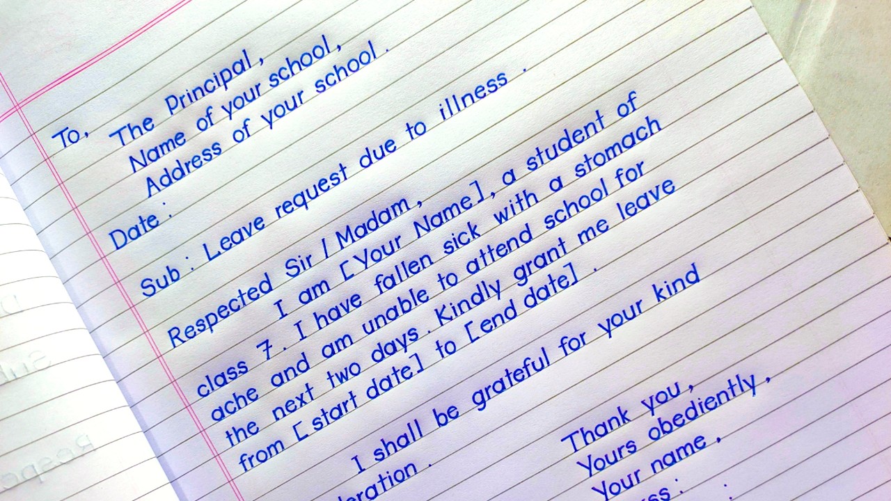 Sick Leave Application For School in English | Class 7