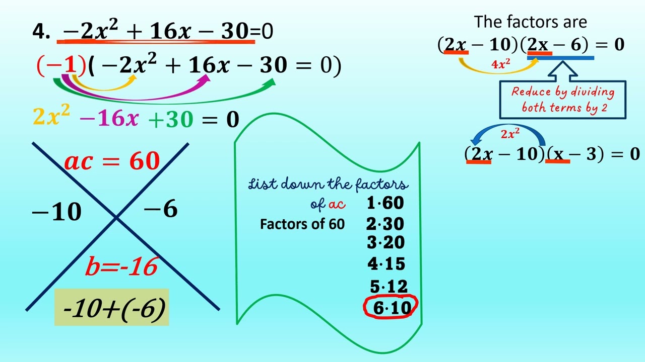 Factoring Quadratic Equations Using X Factor Method Autosaved