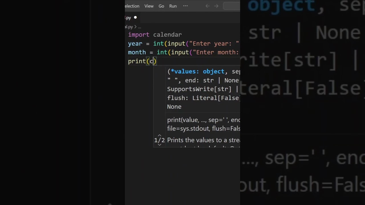 display calendar in python #shorts #python