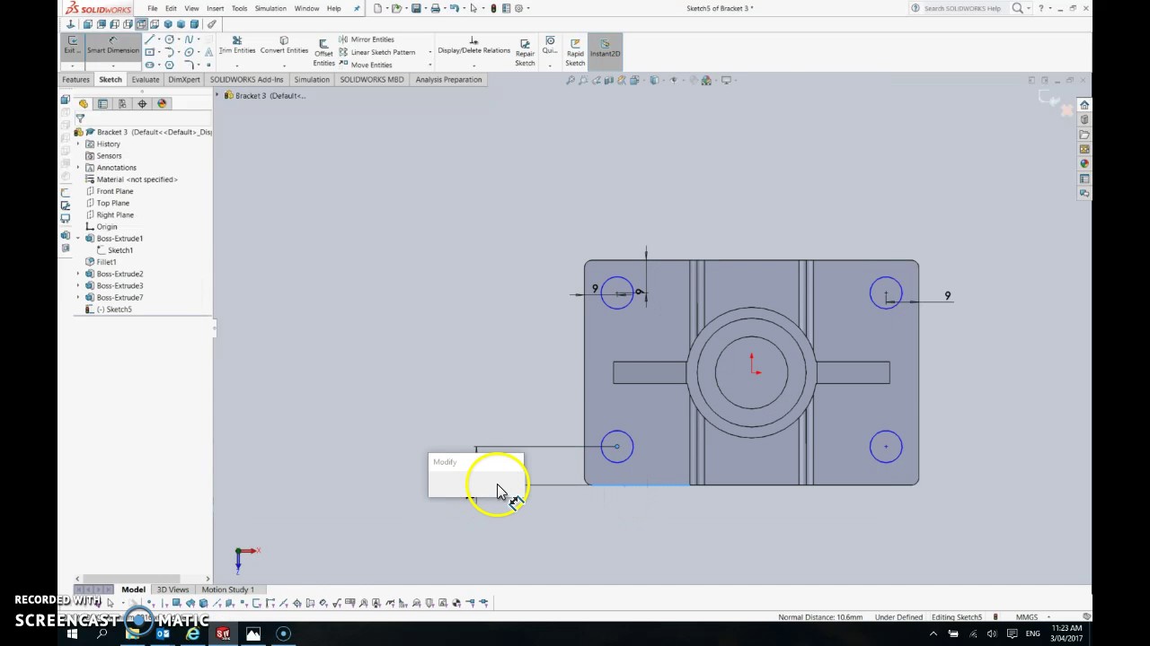 SW1.9B Solidworks Basic bracket 3 Part B