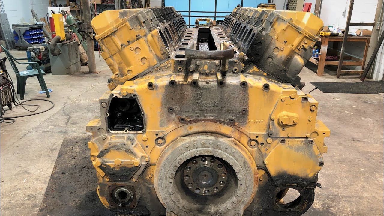 Tear Down of a 17,000 Pound V16 Caterpillar 3516 - 1800 Horsepower 69 Liter Diesel Engine