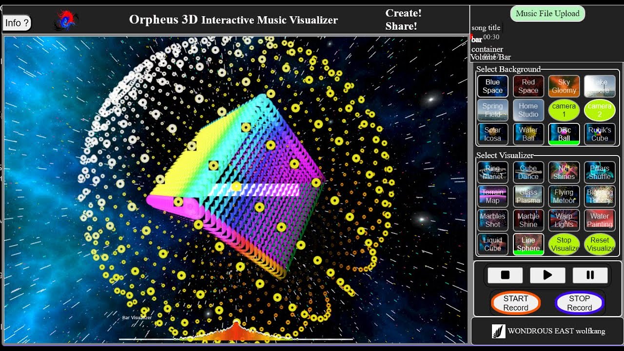 Interactive Music Visualizer - Orpheus 3D. Music and Coding. Wolfkang. #threejs #visualizer