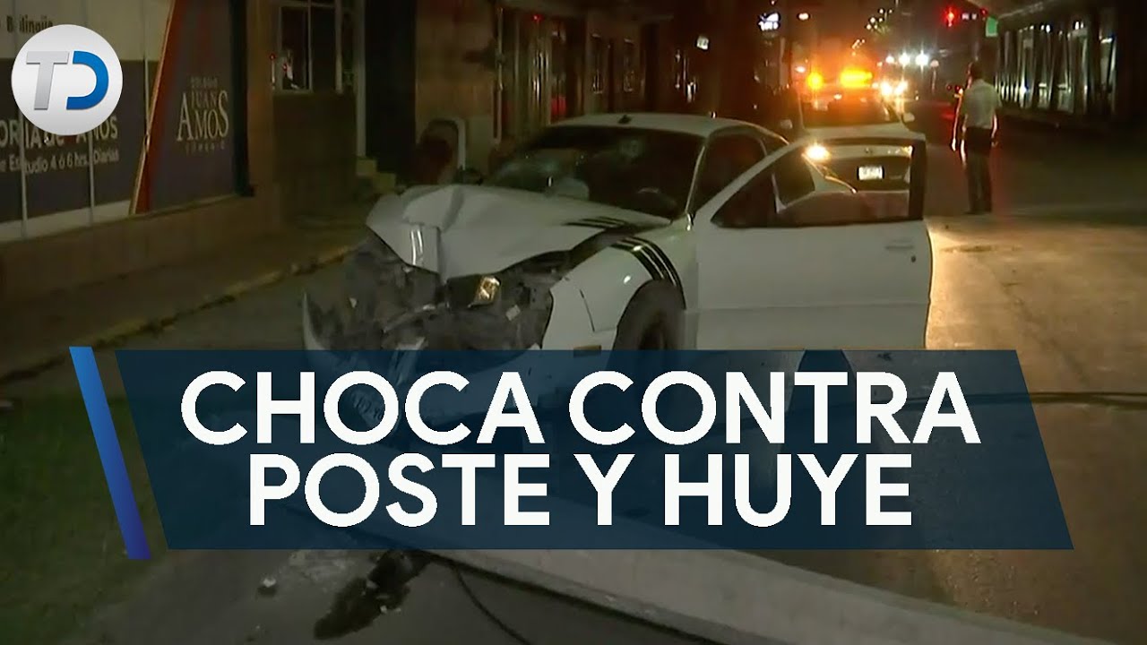 Cargado de cervezas conductor choca contra poste y huye
