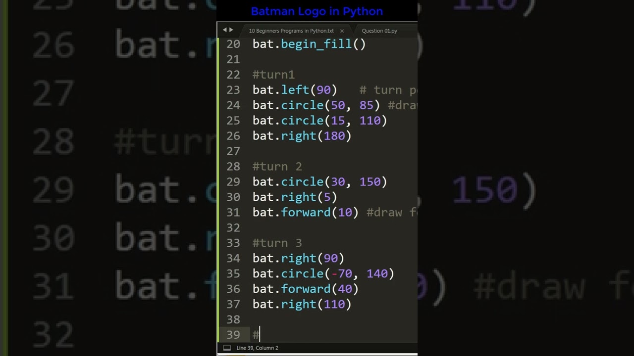 Draw Batman Logo in Python Turtle 😯 #shorts