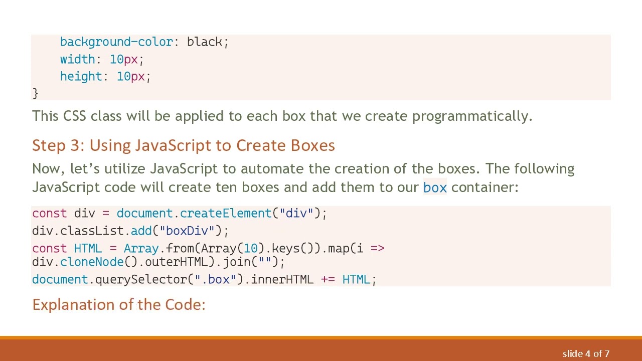 Create Multiple Boxes with JavaScript Using HTML and CSS Patterns