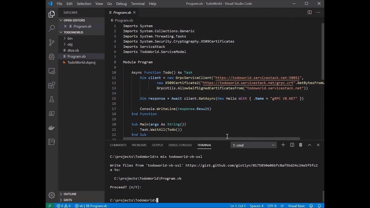 ServiceStack VB.NET gRPC Generic ServiceClient TodoWorld Example
