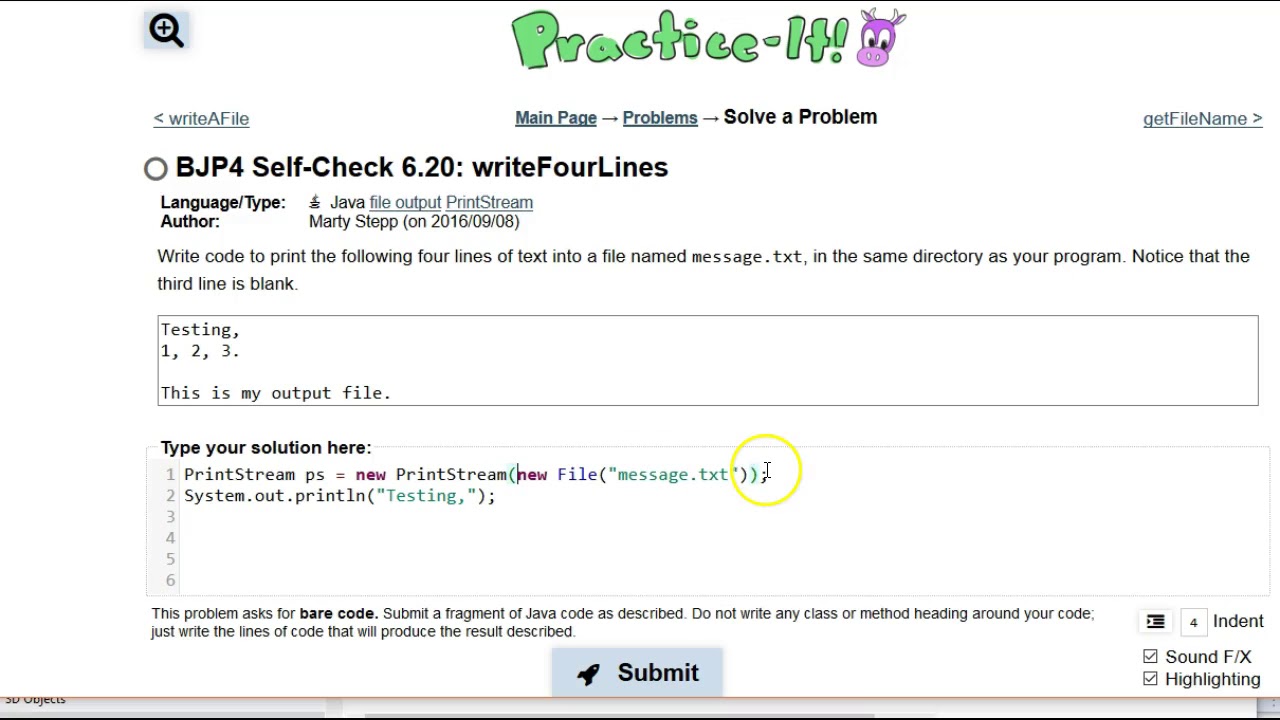 Building Java Programs Self-Check 6.20 writeFourLines