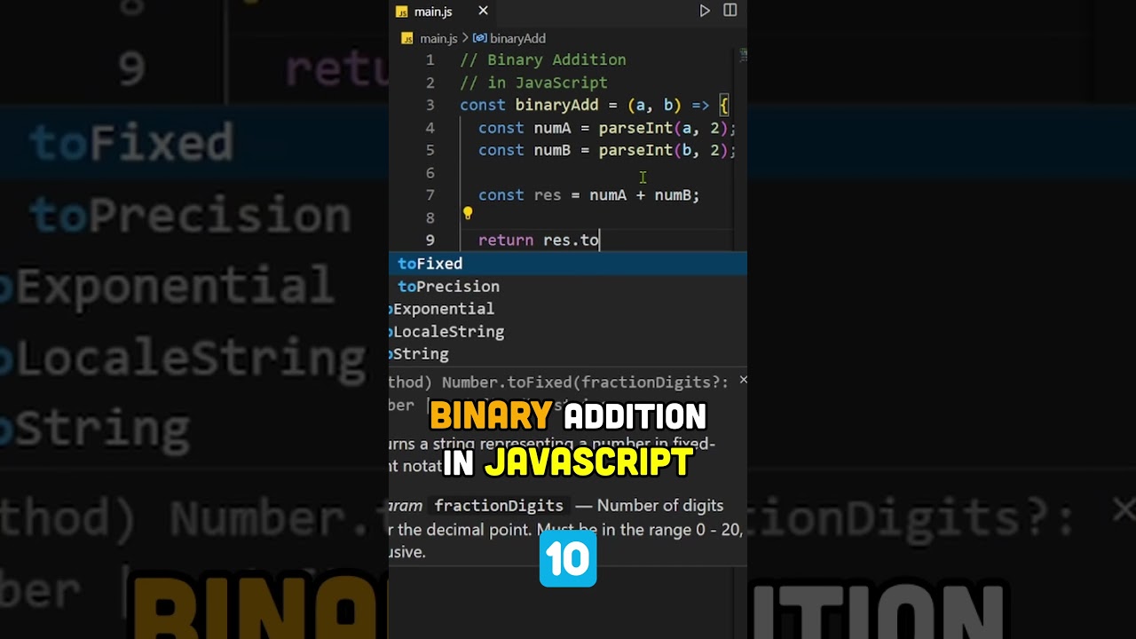 Binary Addition in JavaScript! #javascript #programming #shorts