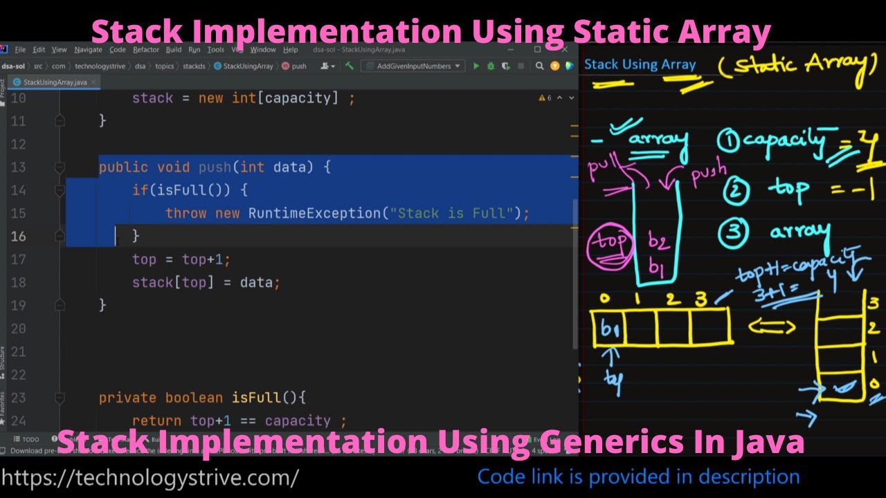 #7.3 Stack Implementation Using Static Array || Stack Implementation Using Generics In Java