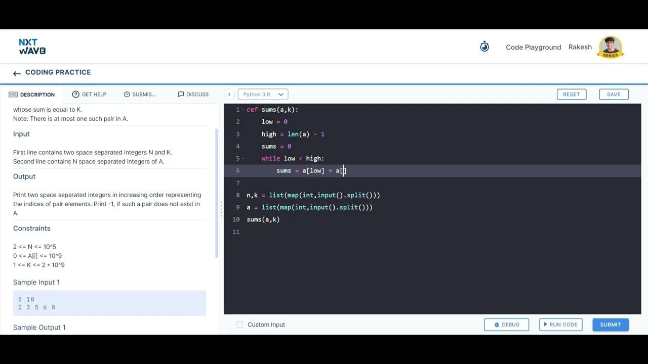 Competitive Programming || Solving a problem using Two Pointer method in python || CCBP || Nxtwave