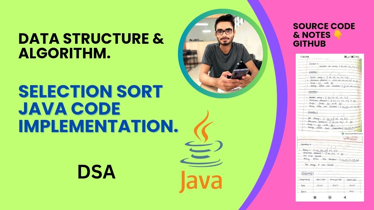 Selection Sort Java Code. implement selection sort in java.  #datastructureandalgorithm #java