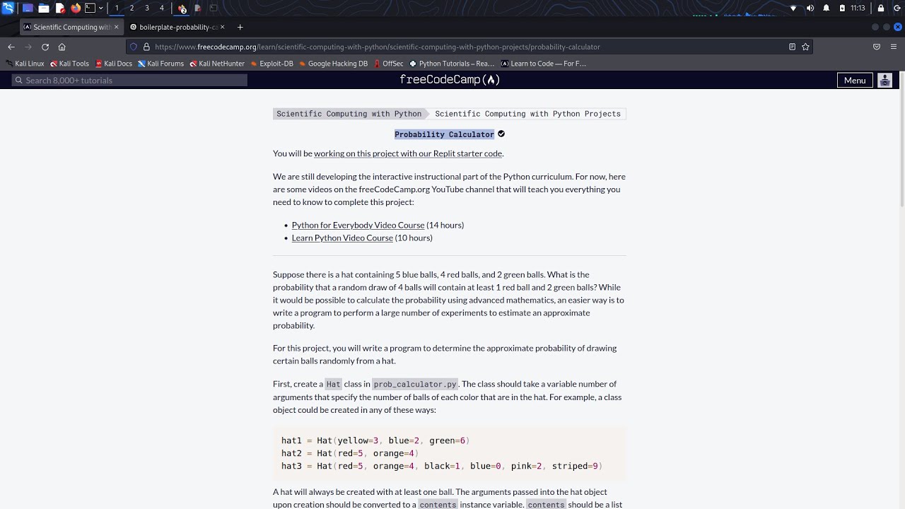 FreeCodeCamp Python Scientific Computing Probability Calculator Solution