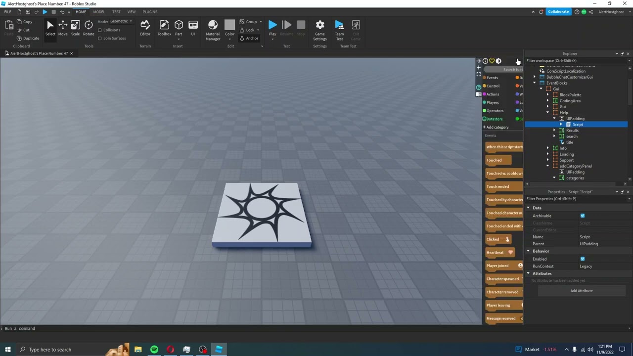 How to enable CoreGUI in Roblox Studio | Event Blocks Plugin