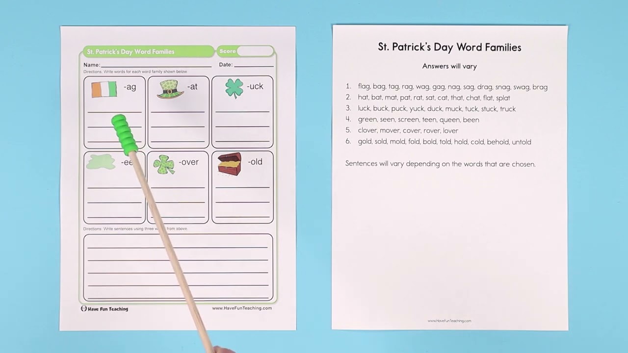 St  Patrick's Day Word Families Worksheet