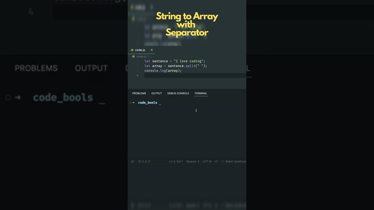 Convert String into Array with separator in #javascript  #coding #shorts #string #array