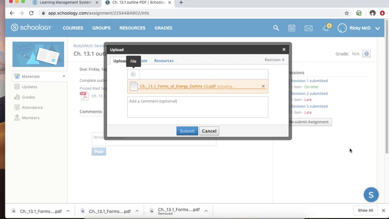 In Schoology work on an PDF assignment