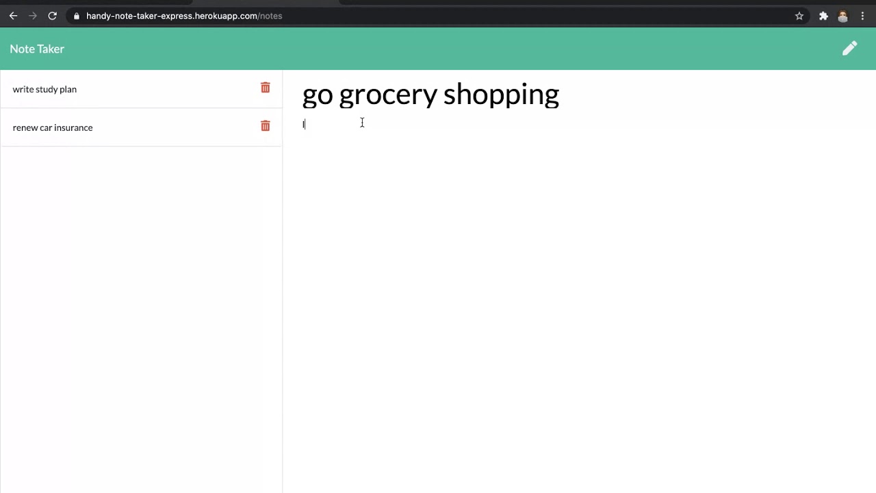 Node express handy note taker application demo