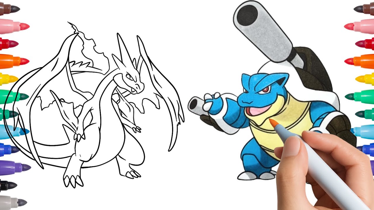 MEGA POKEMON COLORING  - Mega Charizard Y and Mega Blastoise