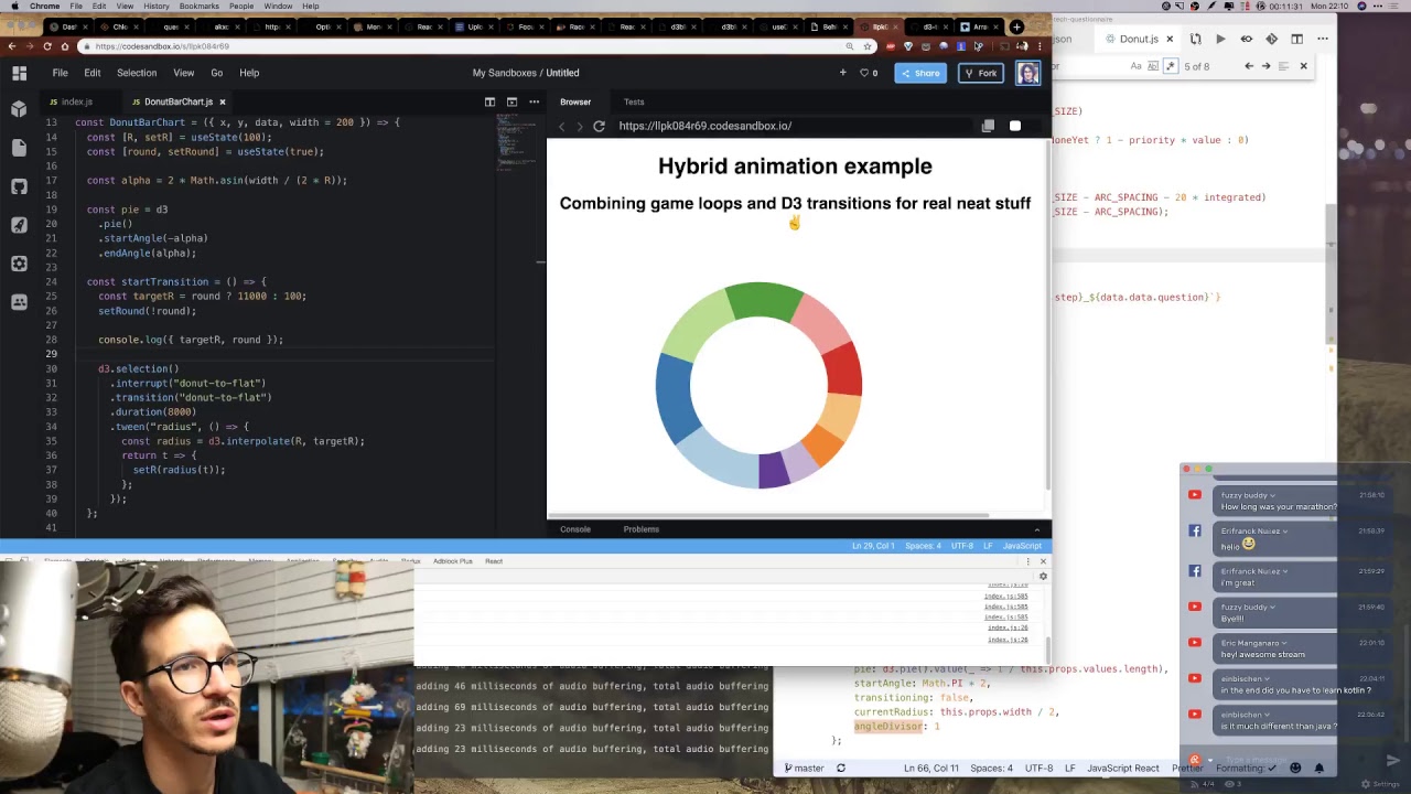 Building a CodeSandbox example of advanced animation for my React DataViz workshop
