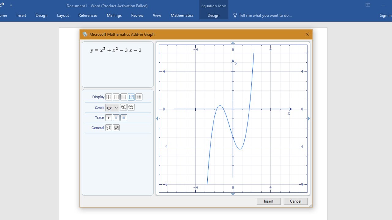 Graph and evaluate algebraic functions and expressions in Ms Word.