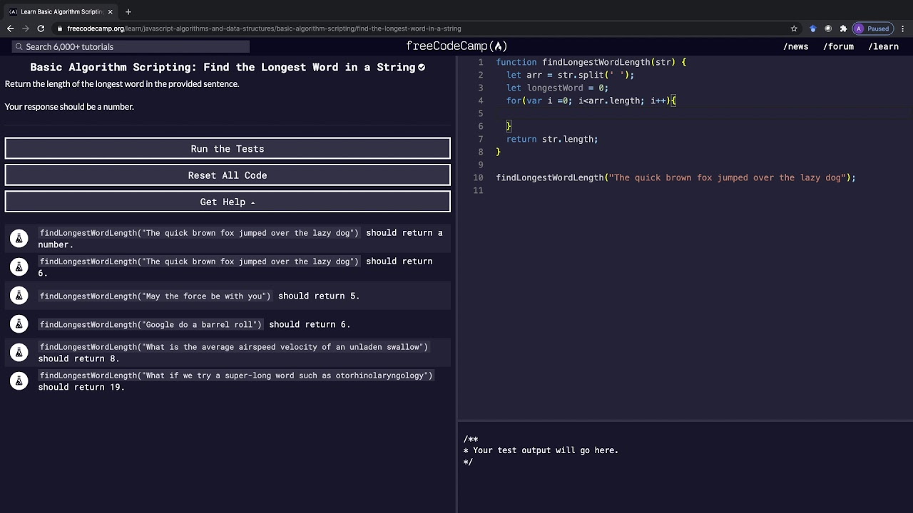 Find the Longest Word in a String// freeCodeCamp // 4th Challenge// Basic Algorithm Scripting