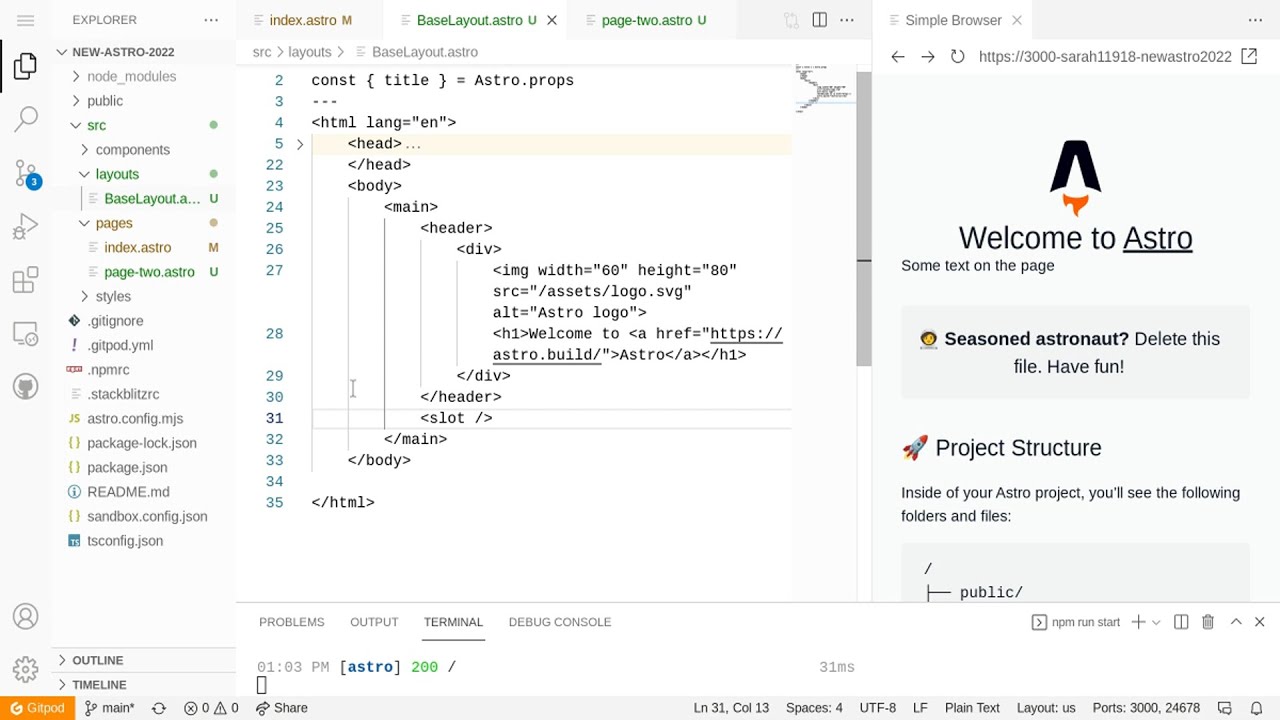 Creating your first Astro Layout