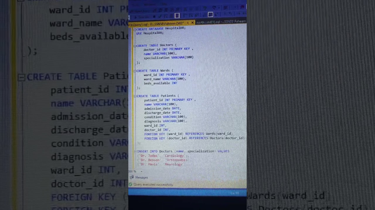 hospital database in ms sql #codingtime #codinglife #sqlserver