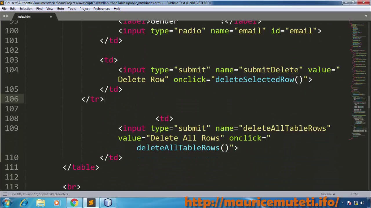 10. JAVASCRIPT CSS HTML TUTORIAL - How To Delete Or Reset All Table Rows