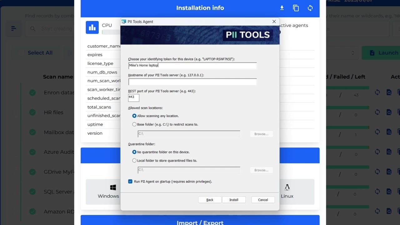 Want to scan your devices for personal data? (How to install the agent)