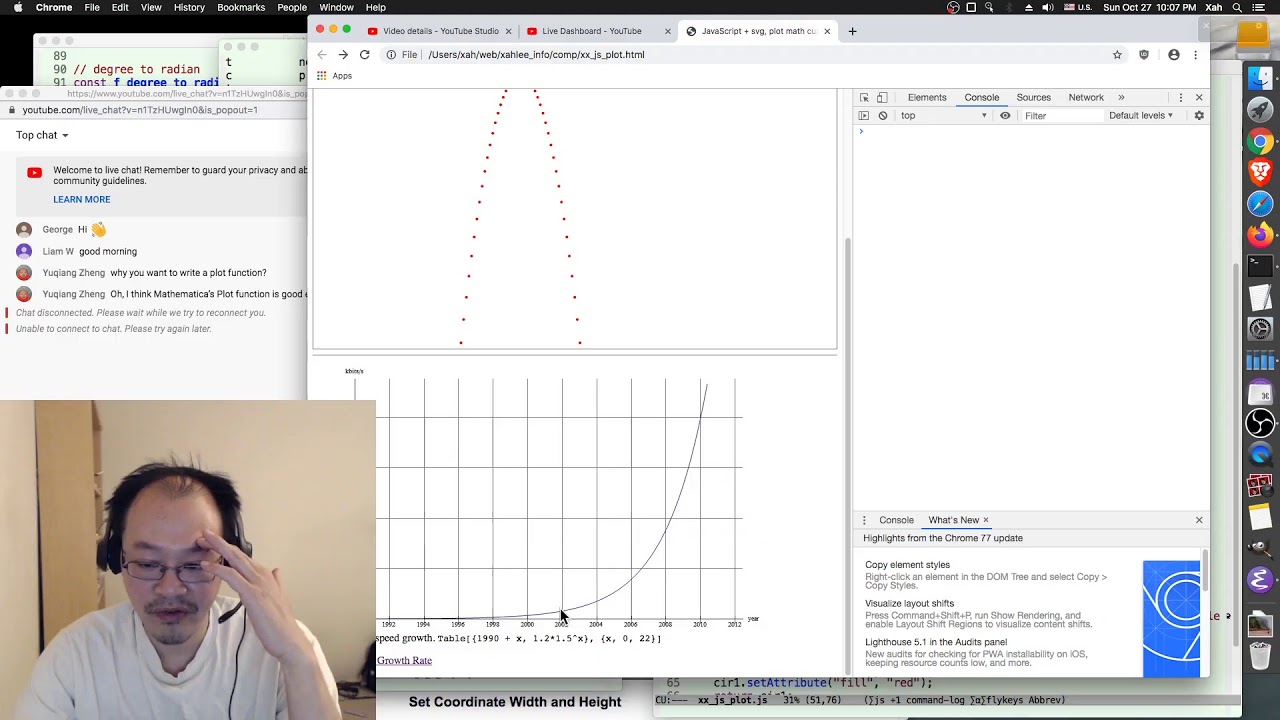 live coding JavaScript + svg. plot math curve. part 2.