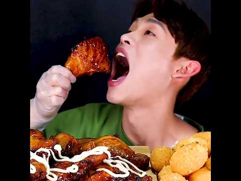 BBQ CHICKEN MASSIVE BITE🍗🤤 #asmr #mukbang #eatingvideos #satisfying #bigbites #chicken @Bonggil