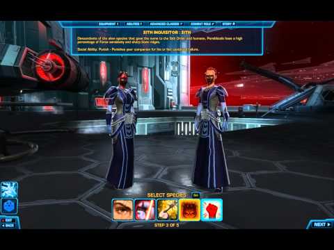 SWTOR Character Creation and Server Selection