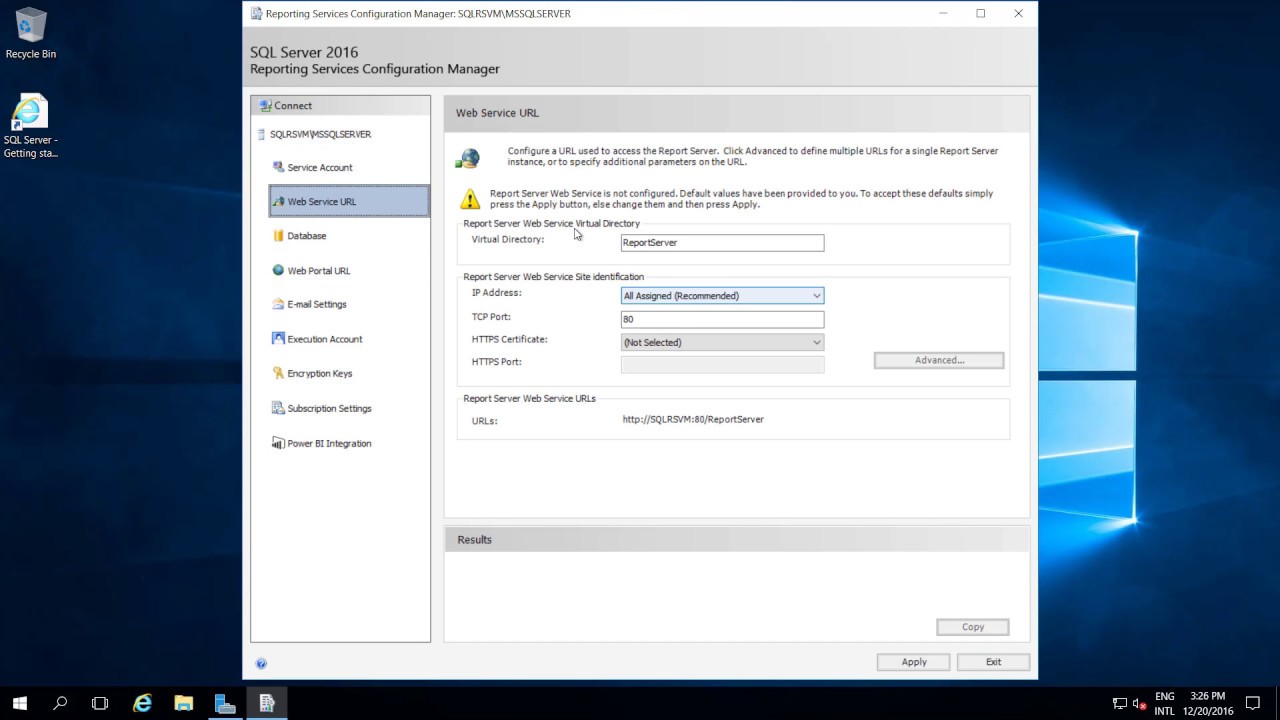 SQL Server Reporting Service Configuration