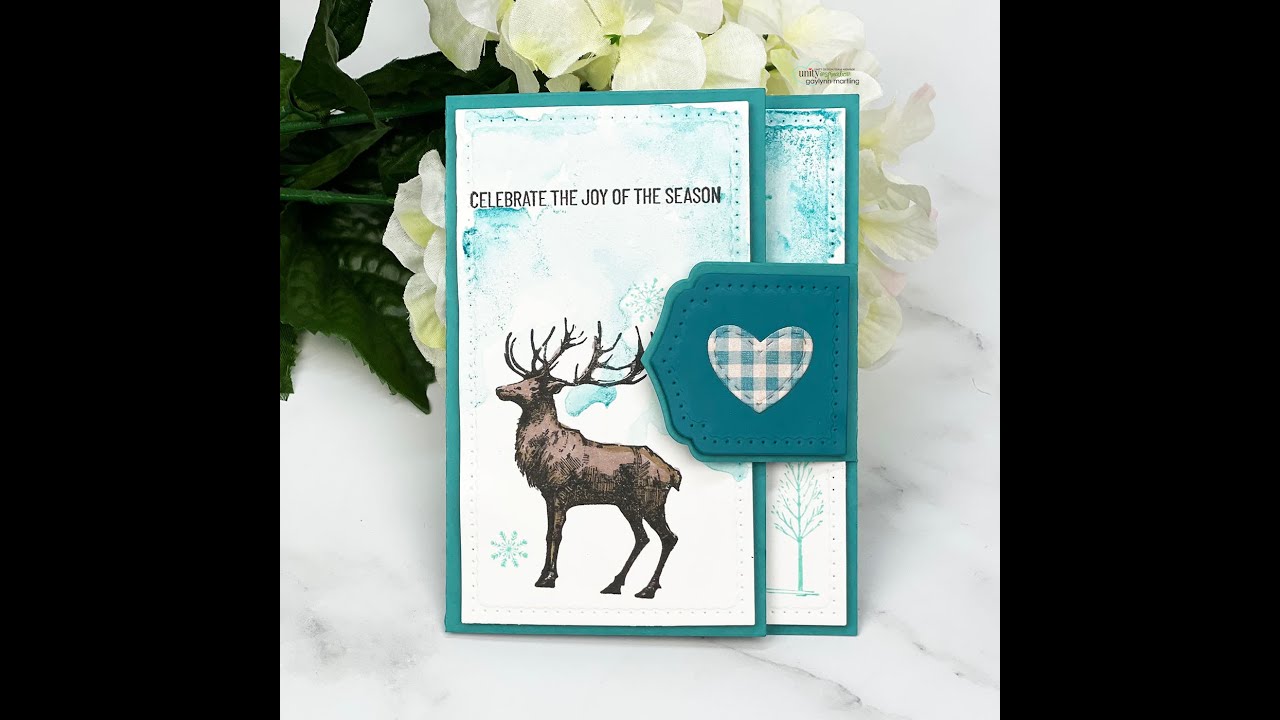 Watercolor Deer Fun Fold Holiday Card sw