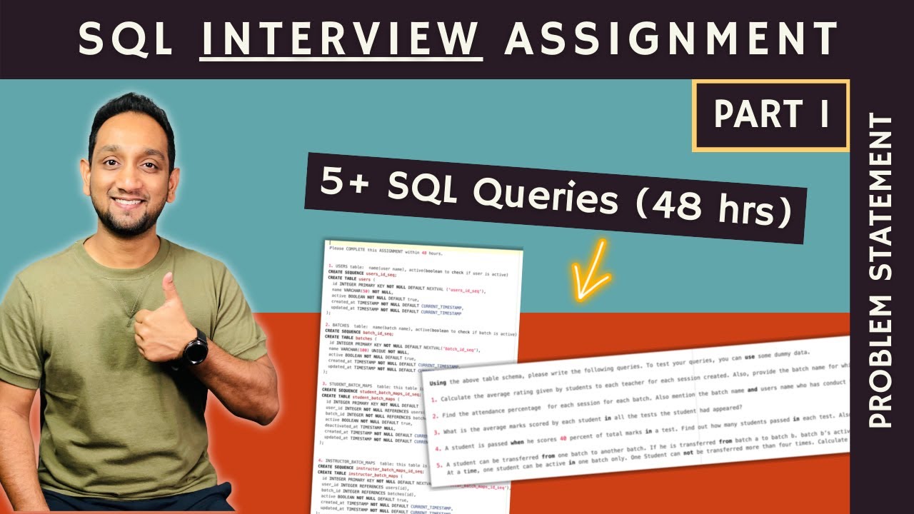 SQL Interview Assignment Queries | REAL SQL Assignment given in Interview Part 1 (Problem Statement)